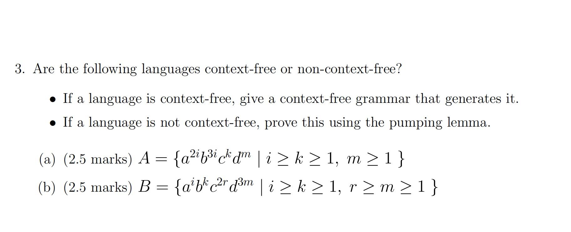 Solved Are the following languages context-free or | Chegg.com