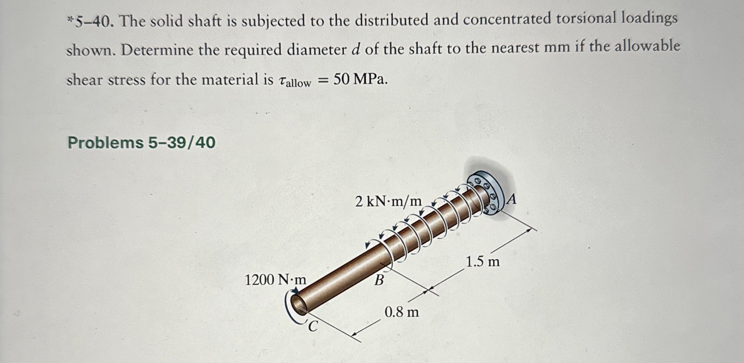 Solved **5-40. ﻿The solid shaft is subjected to the | Chegg.com