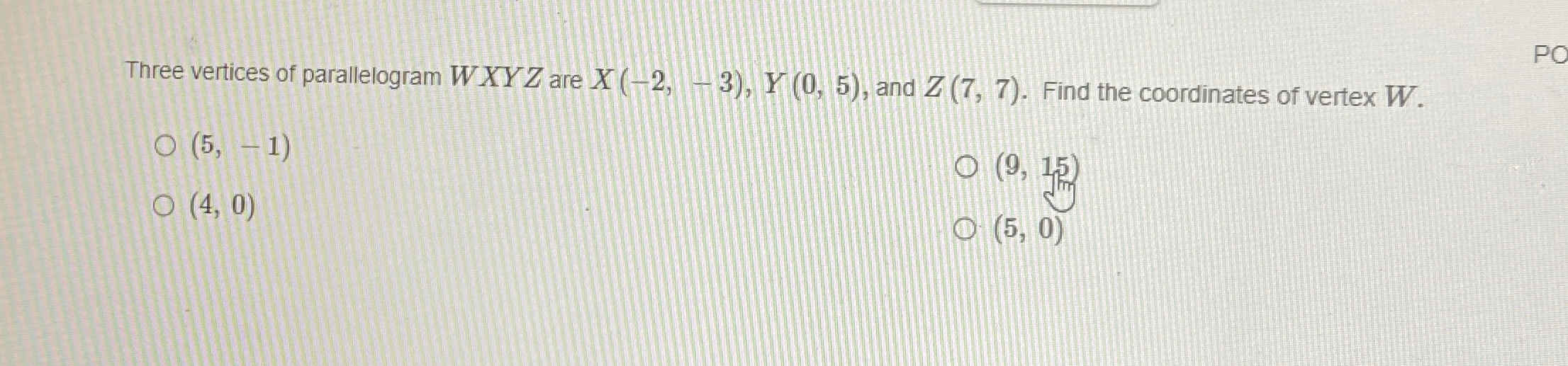 Solved Three vertices of parallelogram WxYZ ﻿are | Chegg.com