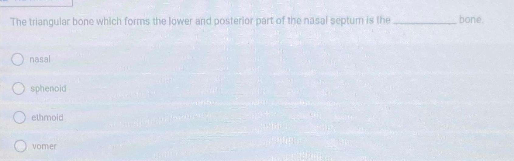 Solved The triangular bone which forms the lower and | Chegg.com