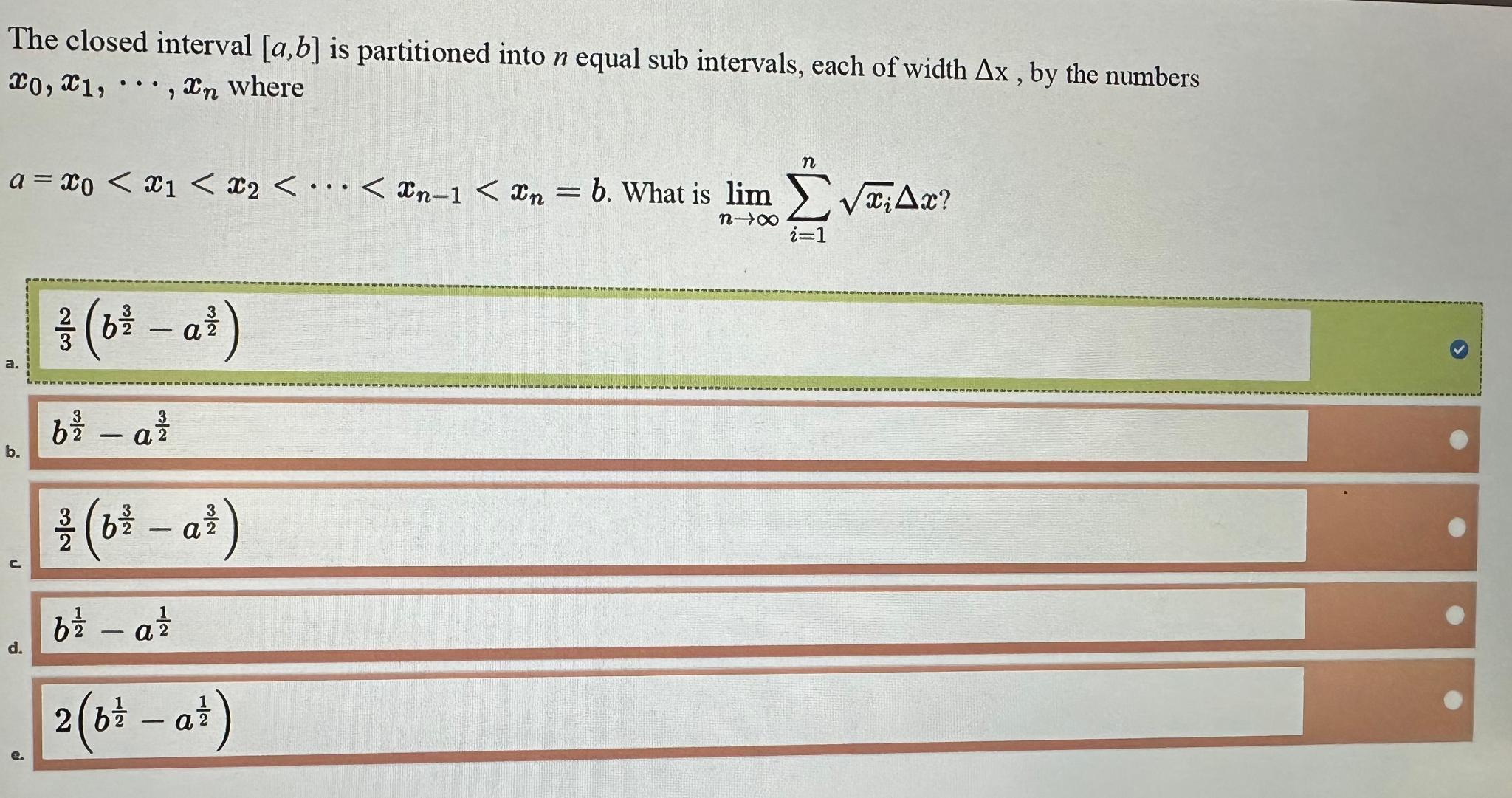Solved The closed interval a,b ﻿is partitioned into n ﻿equal | Chegg.com