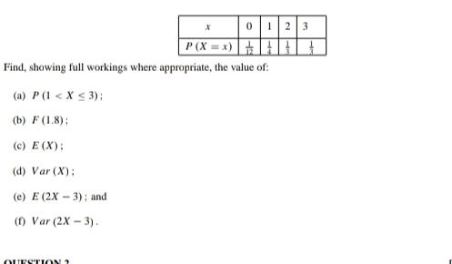 Solved \table[[x,0,1,2,3],[P(x=x),112,14,13,13 | Chegg.com