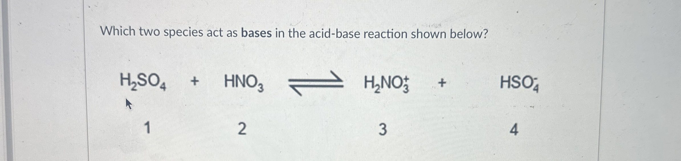 Solved Which two species act as bases in the acid-base | Chegg.com