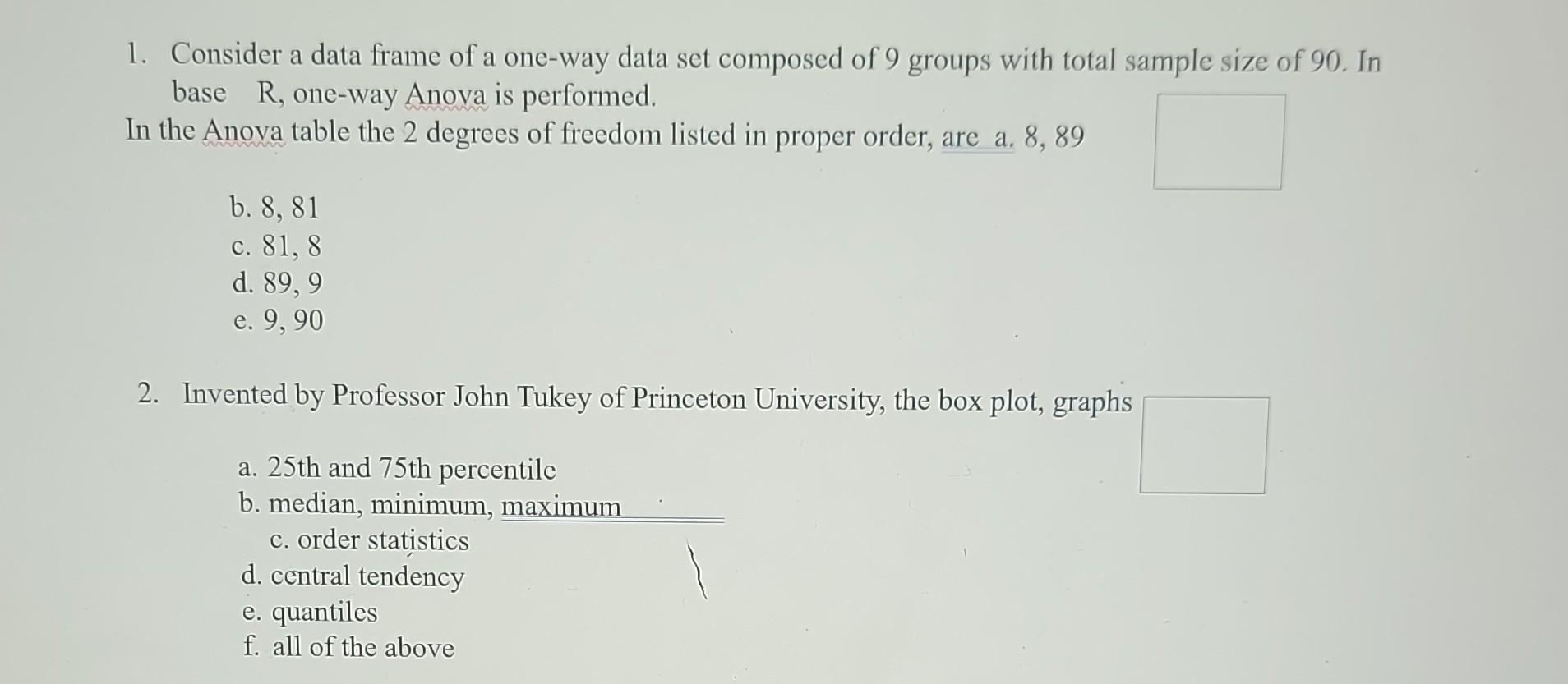 Solved 1. Consider a data frame of a one-way data set | Chegg.com