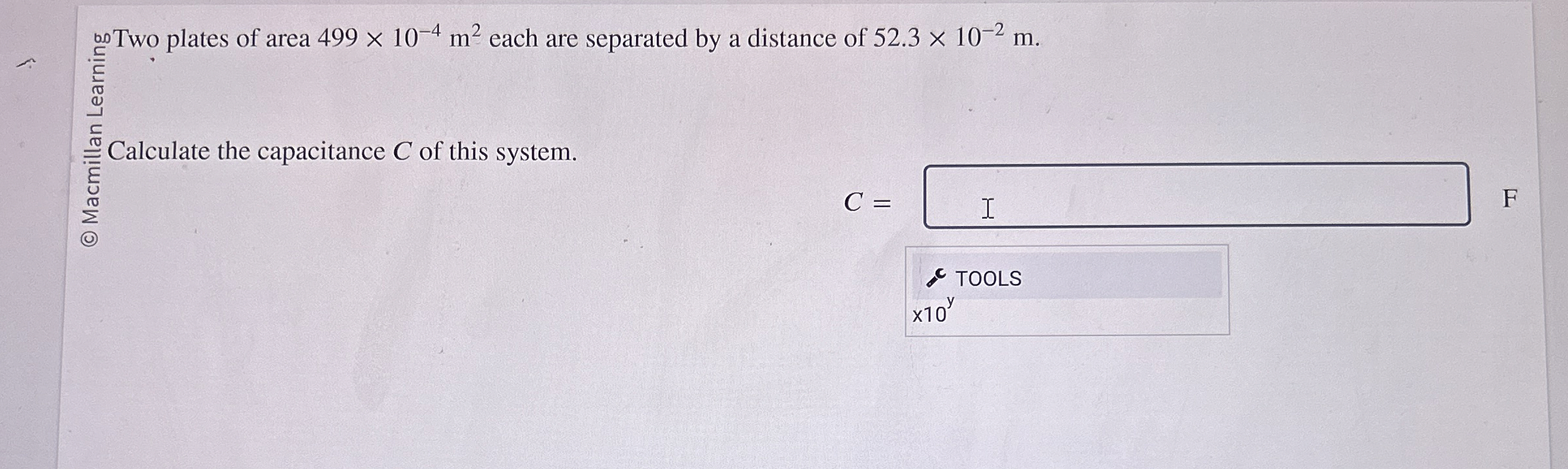 Solved Two plates of area 499×10-4m2 ﻿each are separated by | Chegg.com