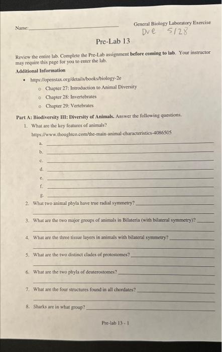 Solved Name: Review the entire lab. Complete the Pre-Lab | Chegg.com