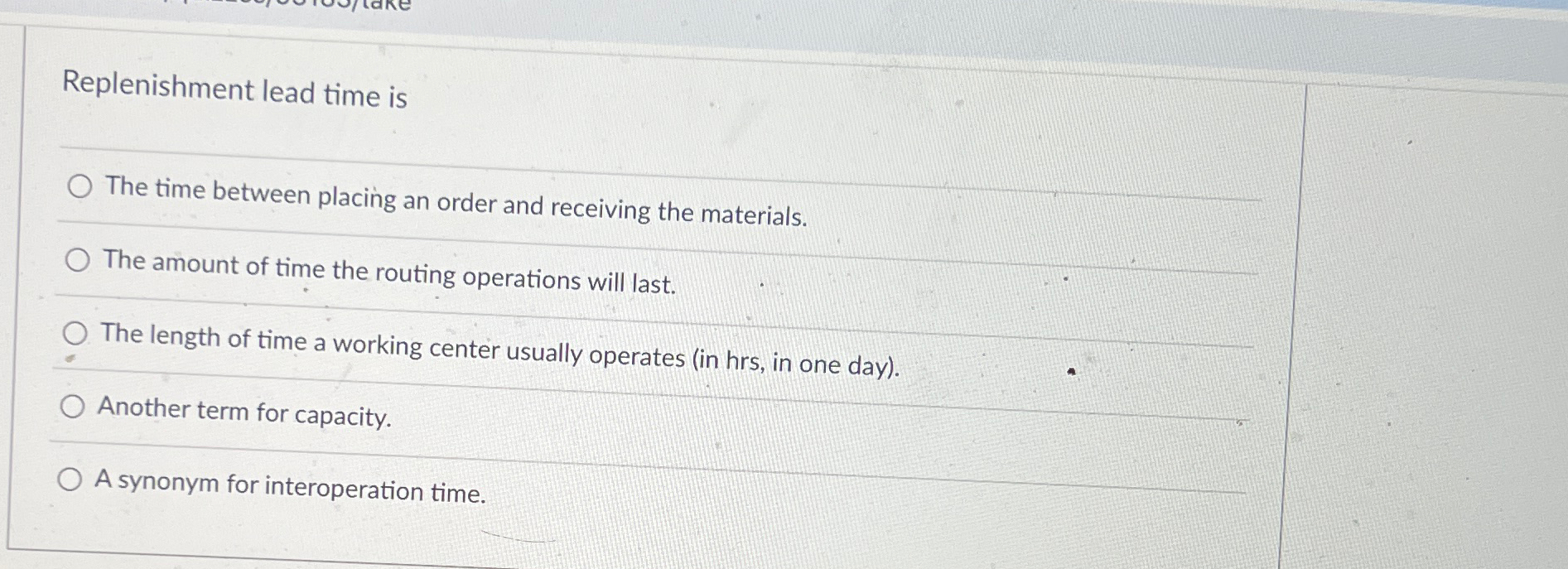 Solved Replenishment lead time isThe time between placing an | Chegg.com