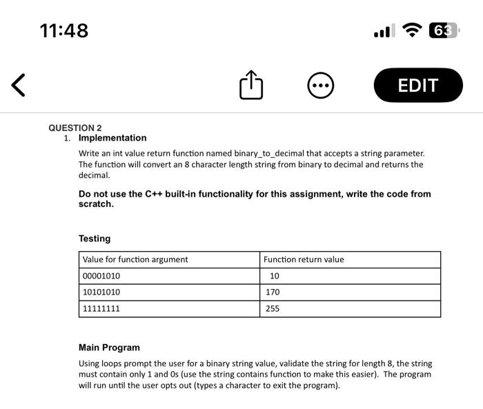 Solved TION 2 Implementation Write an int value return | Chegg.com