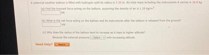 Solved A spherical weather balloon is filled with hydrogen | Chegg.com