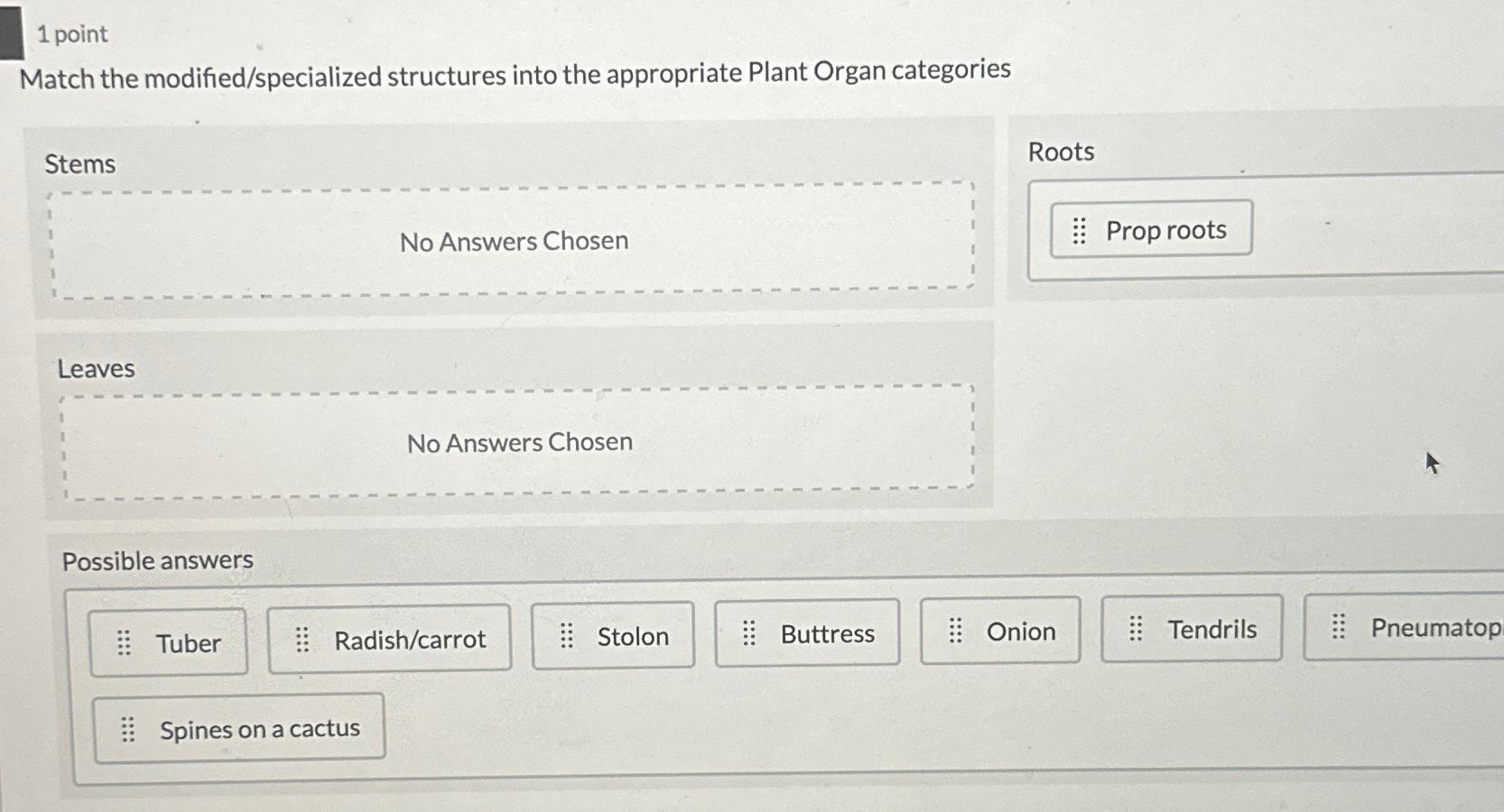 Solved 1 ﻿pointMatch the modified/specialized structures | Chegg.com