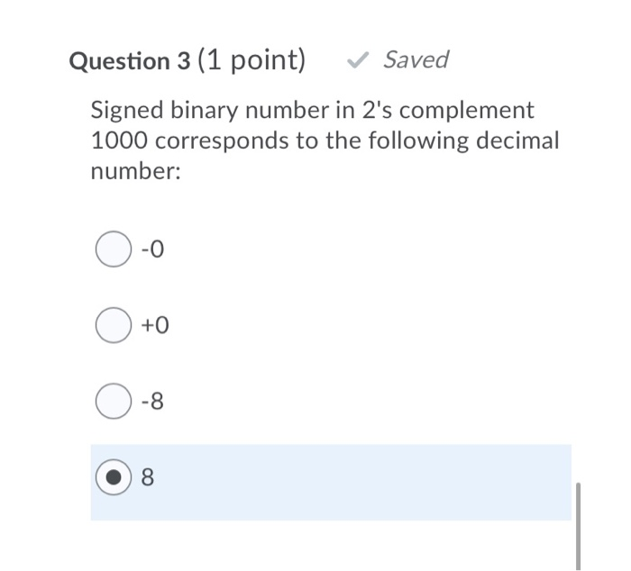 Solved Question 3 (1 point) Saved Signed binary number in | Chegg.com