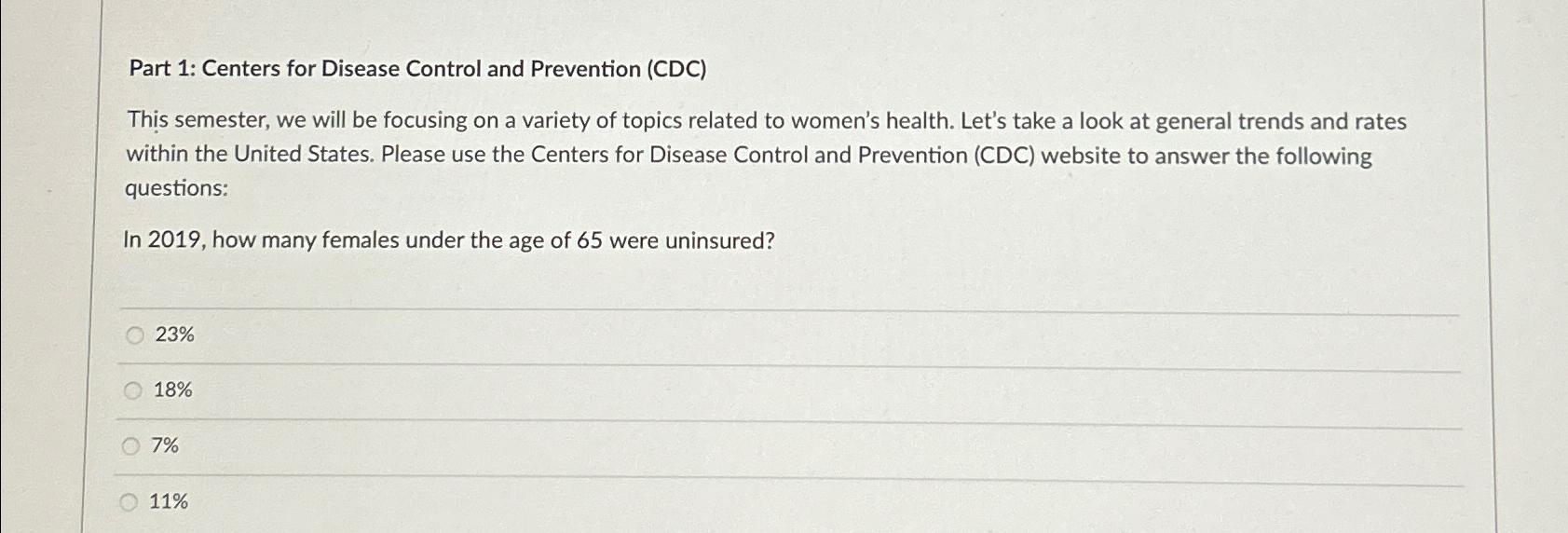 Solved Part 1: Centers for Disease Control and Prevention | Chegg.com