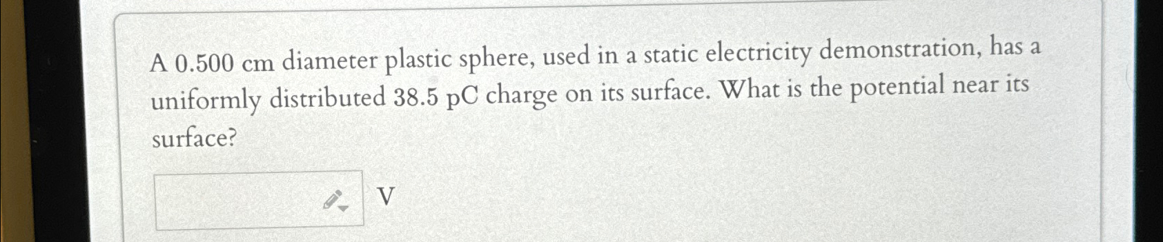 Solved A 0.500cm ﻿diameter plastic sphere, used in a static | Chegg.com