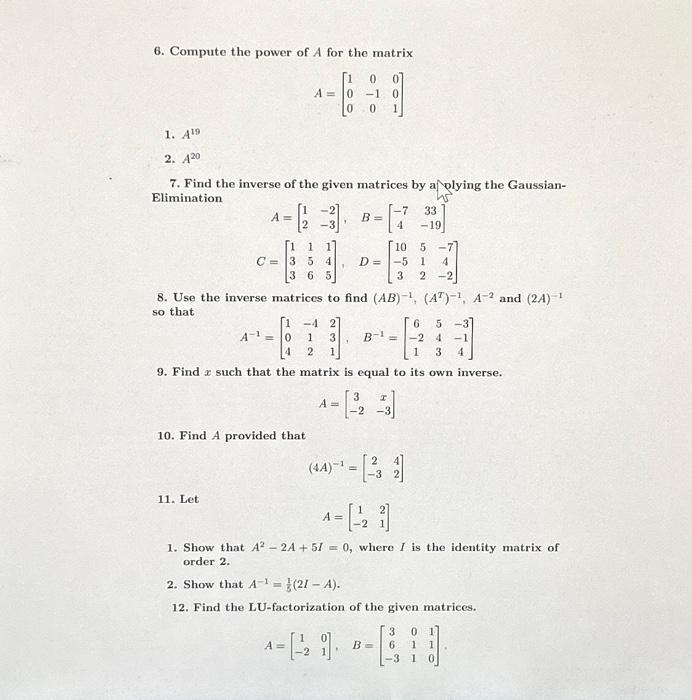 Solved Subjects: Operations on matrices, Special matrices, | Chegg.com