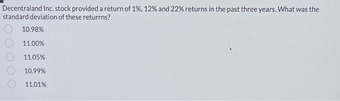 Solved Decentraland Inc. stock provided a return of 1%,12% | Chegg.com