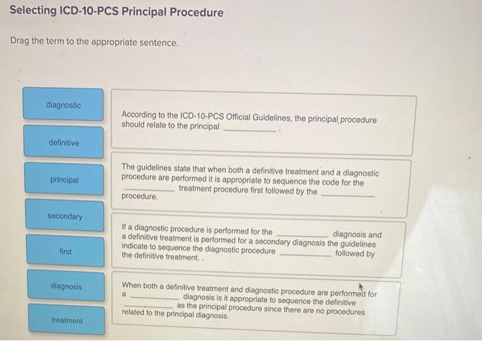 Solved Selecting ICD-10-PCS Principal Procedure Drag the | Chegg.com