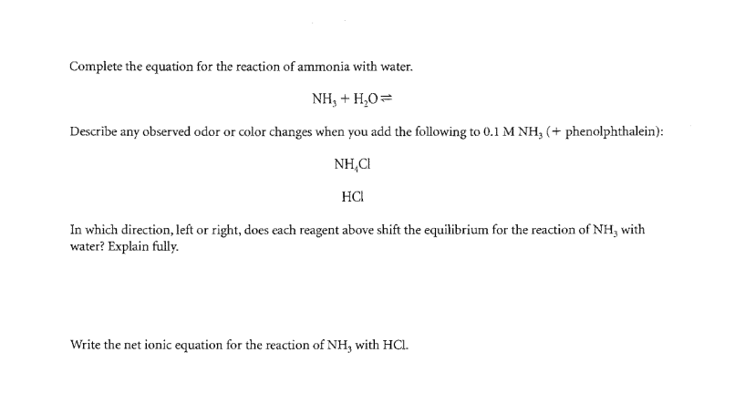 Solved Complete the equation for the reaction of ﻿ammonia | Chegg.com