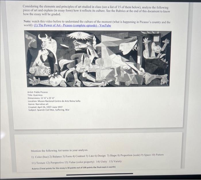 Solved Considering the elements and principles of art | Chegg.com