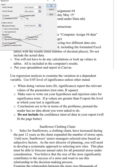 Solved Help SACS SAC51) Regression Input Input Range | Chegg.com