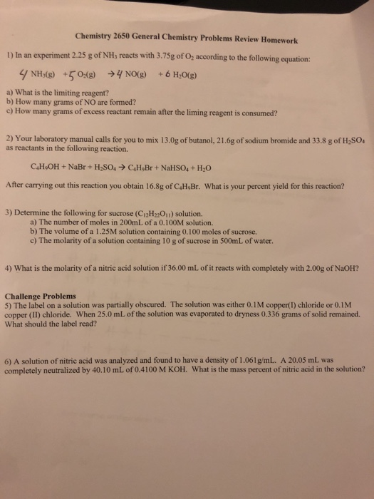 Solved Chemistry 2650 General Chemistry Problems Review | Chegg.com