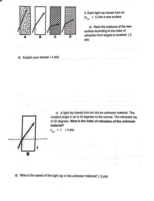 Solved 3. Each light ray travels from air \\( | Chegg.com