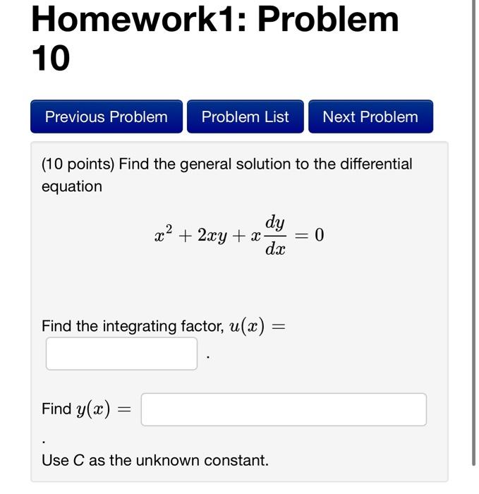 Solved Homework1: Problem 10 (10 points) Find the general | Chegg.com