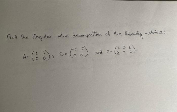 Solved Find the singular value decomposition of the | Chegg.com