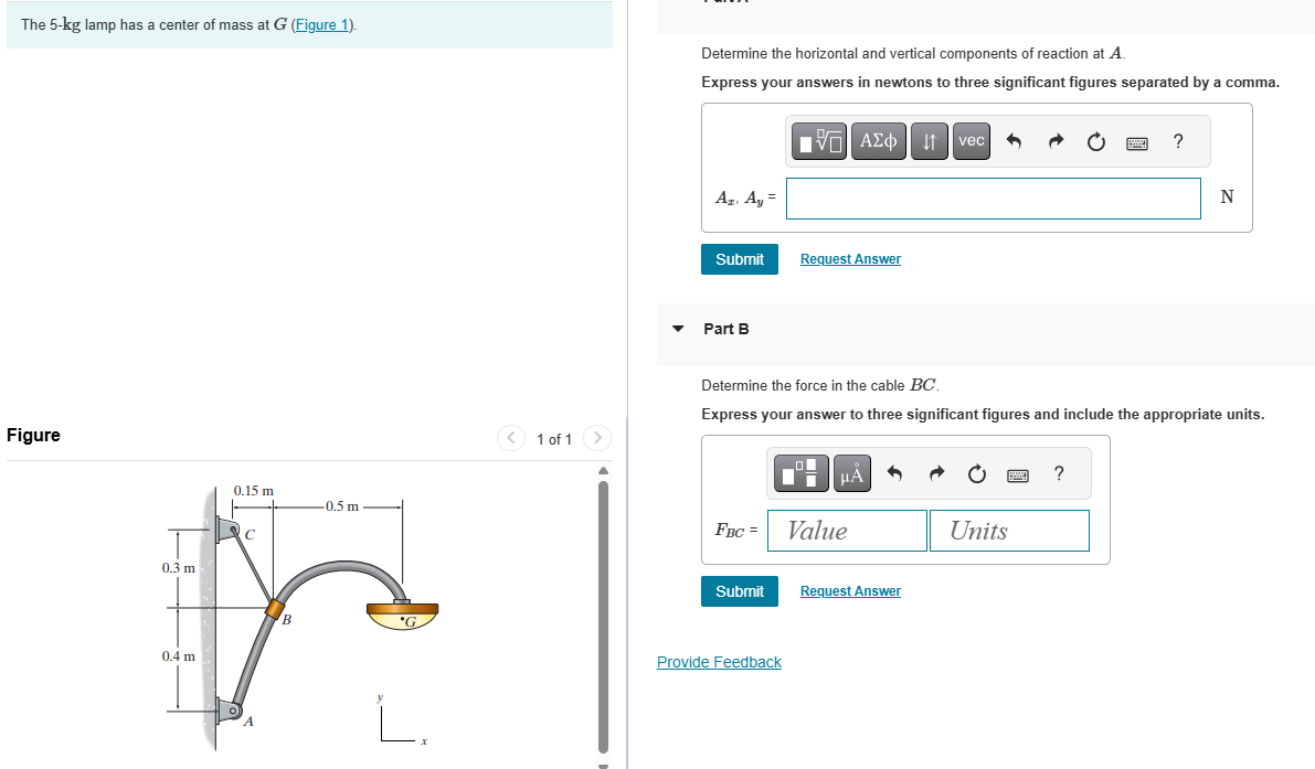 Solved The 5-kg ﻿lamp has a center of ﻿mass | Chegg.com
