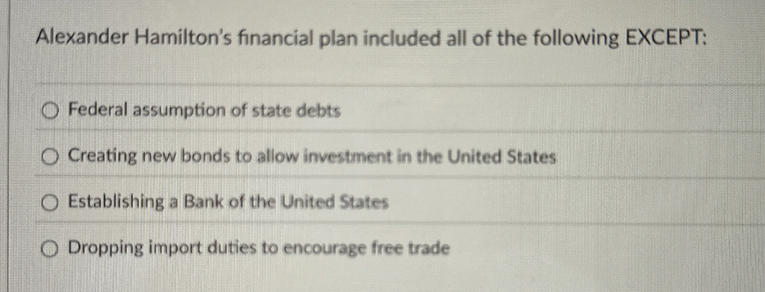 Solved Alexander Hamilton's financial plan included all of | Chegg.com