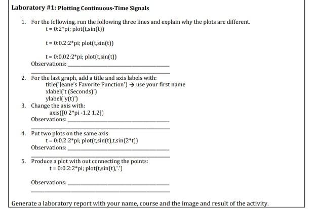 Solved Laboratory #1: Plotting Continuous-Time Signals 1. | Chegg.com