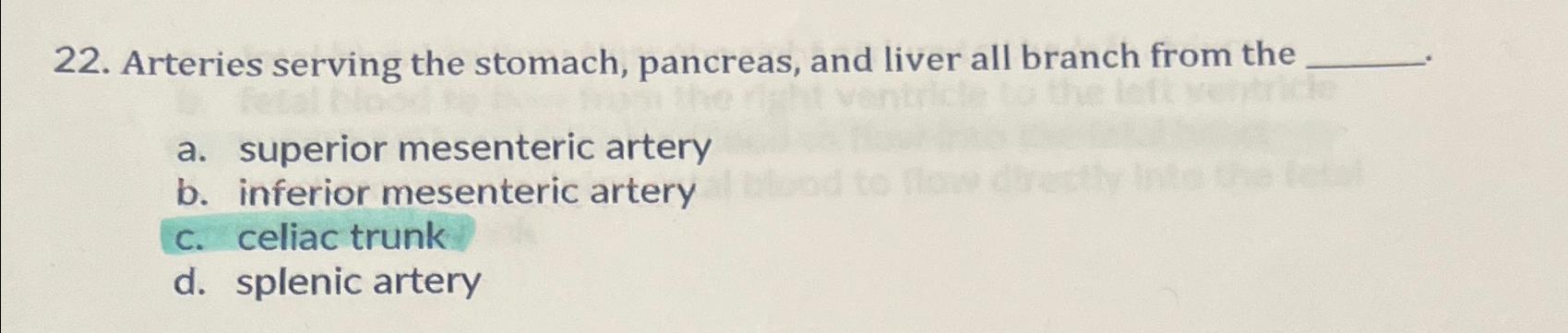Solved Arteries serving the stomach, pancreas, and liver all | Chegg.com