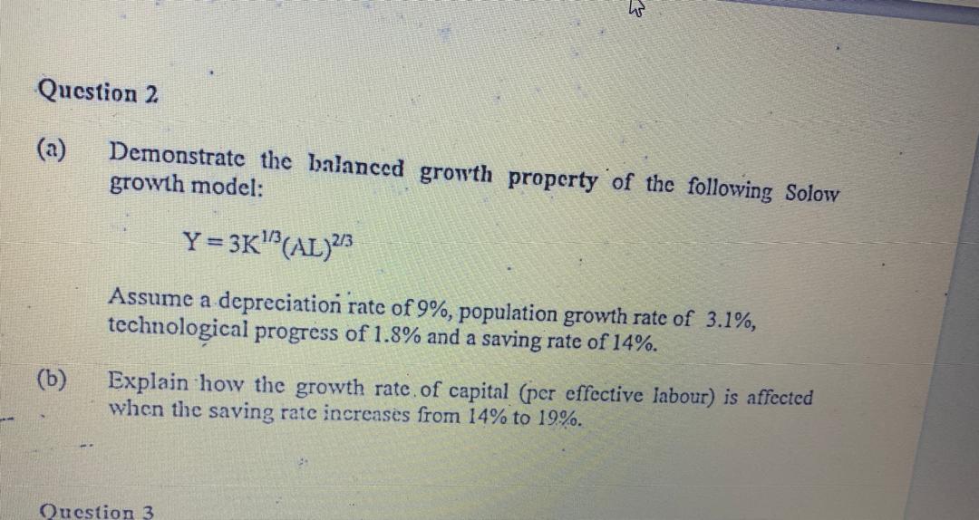 Solved Question 2(a) ﻿Demonstrate the balanced growth | Chegg.com