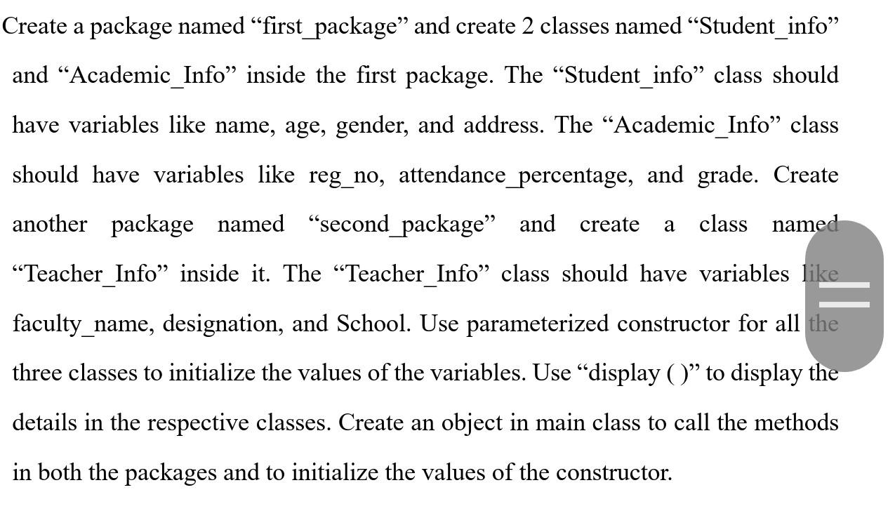 Solved Create a package named "first_package" and create 2 | Chegg.com