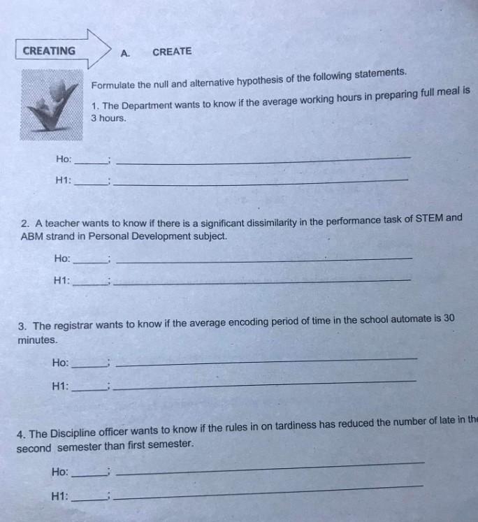 Solved Creating A Create Formulate The Null And Alternative 
