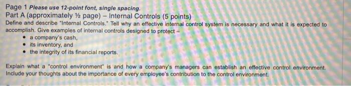 Solved Page 1 Please use 12-point font, single spacing. Part | Chegg.com