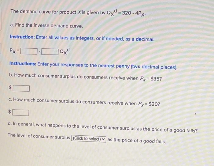 Solved The demand curve for product X is given by | Chegg.com