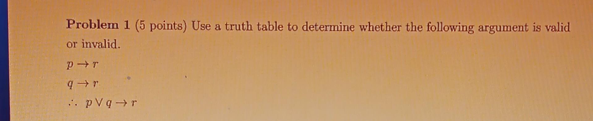 Solved Problem 1 (5 points) Use a truth table to determine | Chegg.com