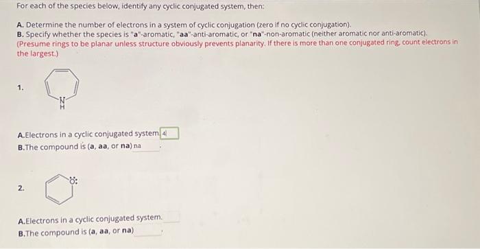 Solved For each of the species below, identify any cyclic | Chegg.com