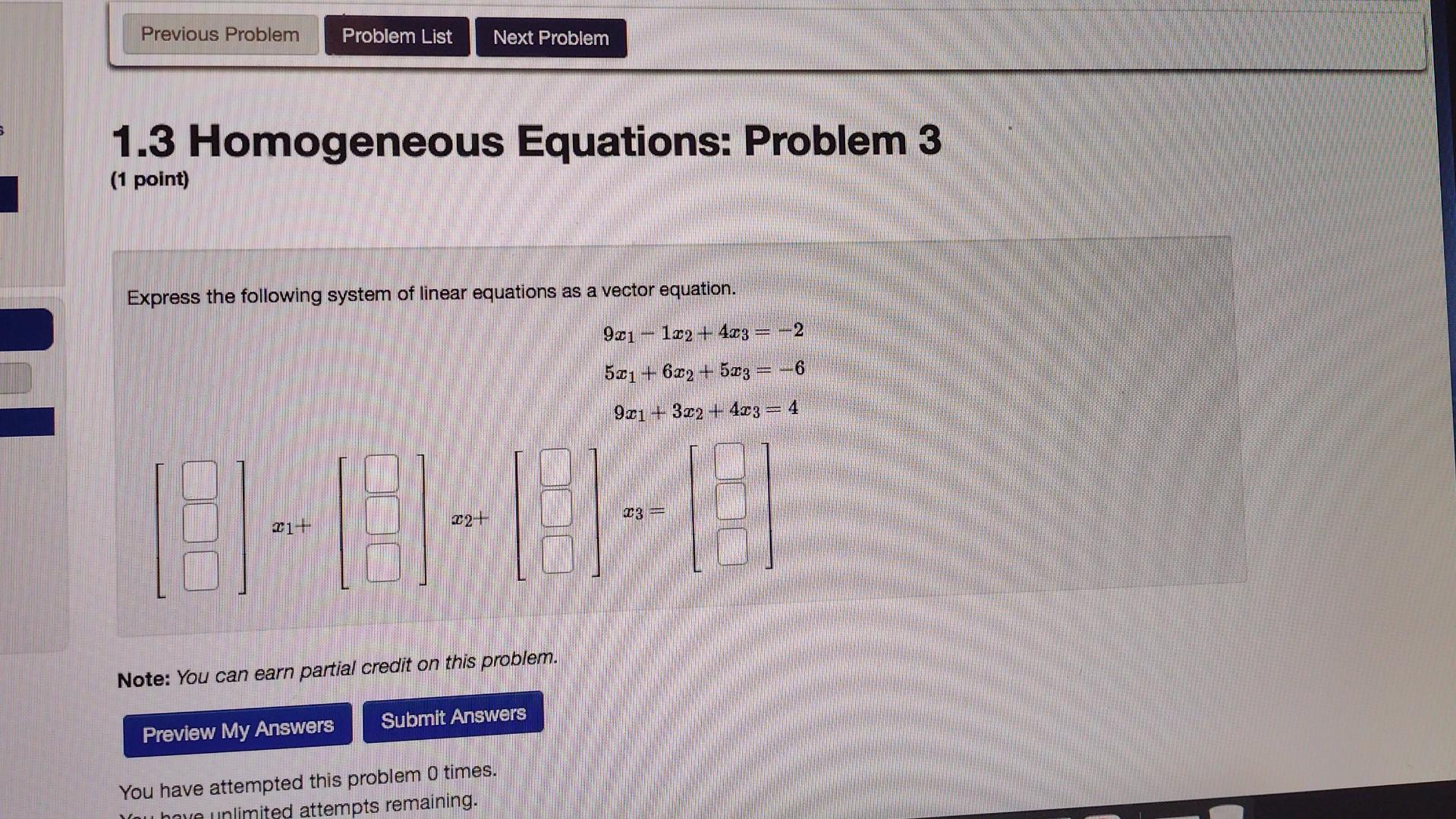 Solved 1.3 Homogeneous Equations: Problem 3 (1 point) | Chegg.com