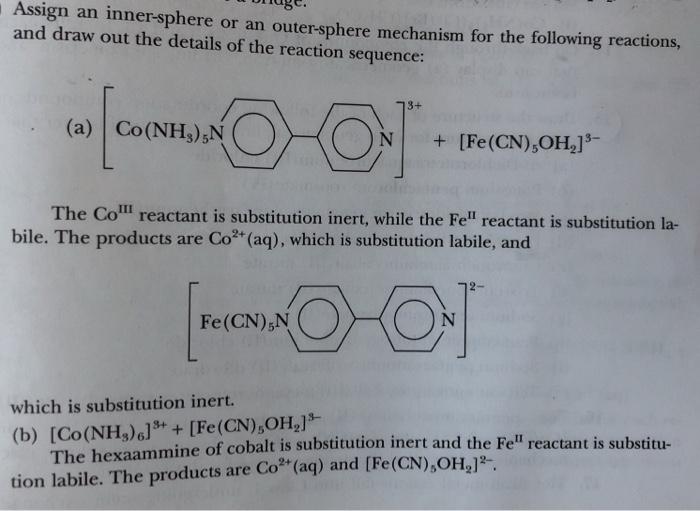 Solved Assign an inner-sphere or an outer-sphere mechanism | Chegg.com