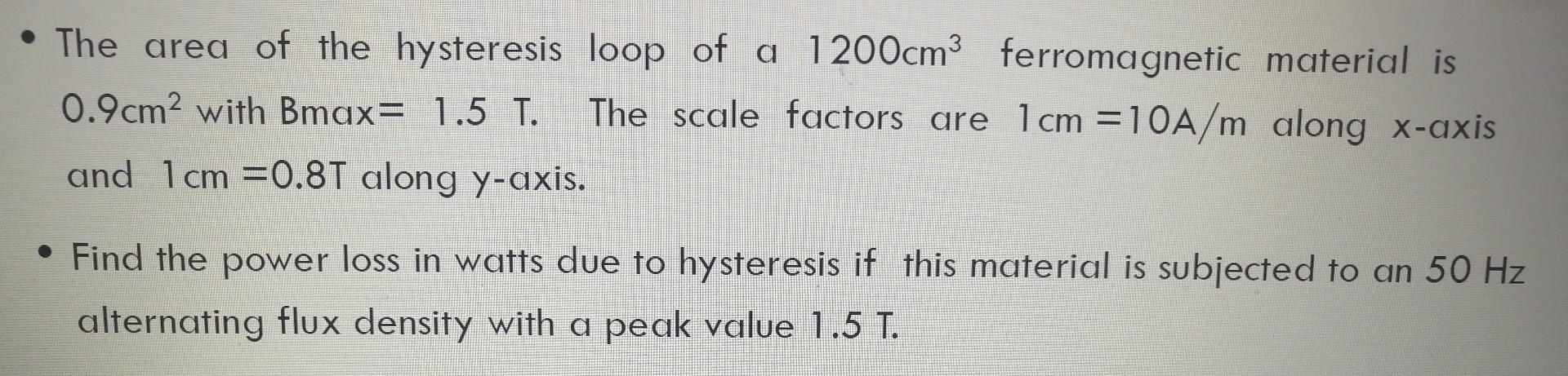Solved - The area of the hysteresis loop of a 1200 cm3 | Chegg.com
