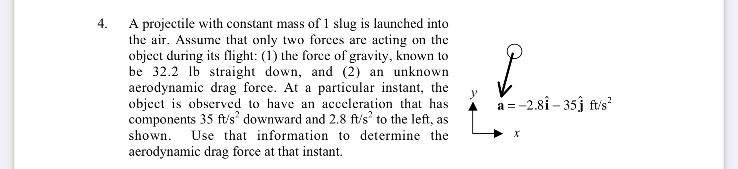 Solved A projectile with constant mass of 1 ﻿slug is | Chegg.com