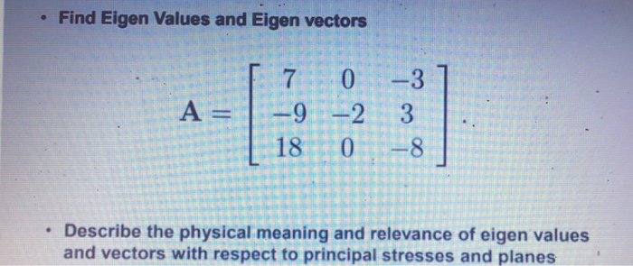 Solved • Find Eigen Values and Eigen vectors 20 O Describe | Chegg.com