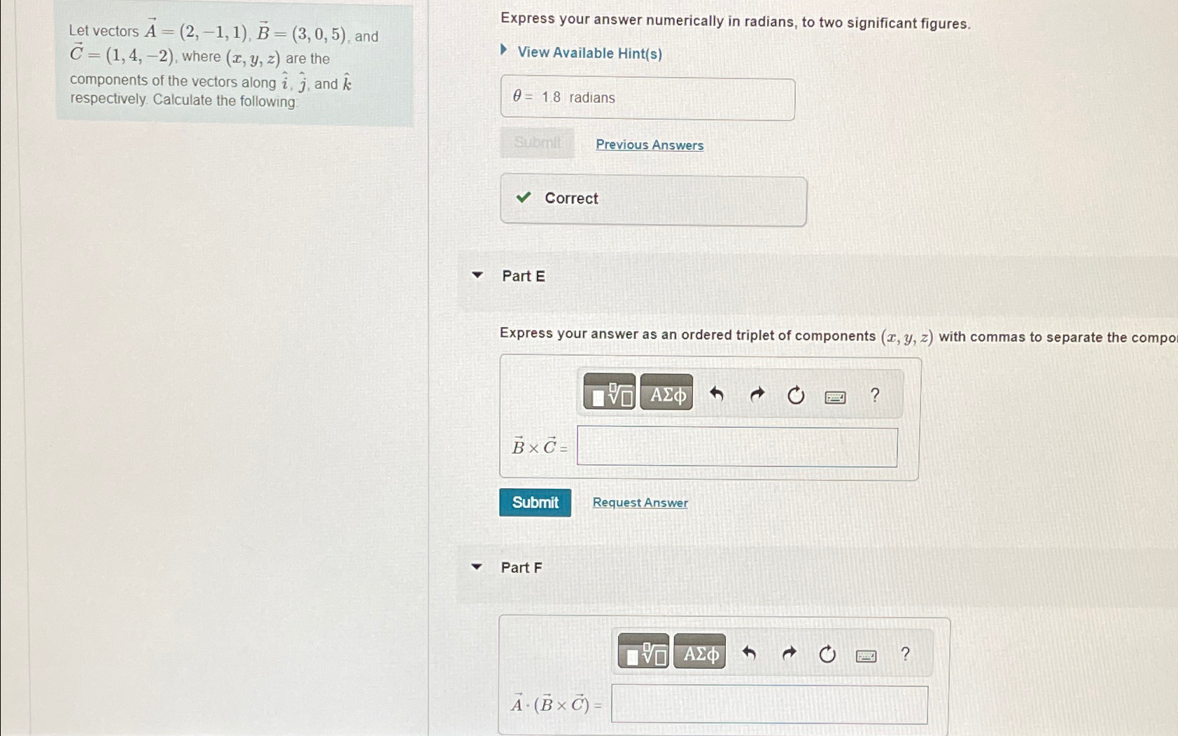Solved Let vectors vec(A)=(2,-1,1),vec(B)=(3,0,5), ﻿and | Chegg.com