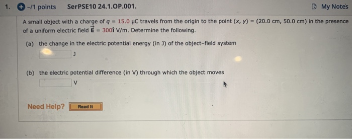 Solved 1. -/1 points SerPSE10 24.1.OP.001. My Notes A small | Chegg.com Solved 1. -/1 points SerPSE10 24.1.OP.001. My Notes A small | Chegg.com