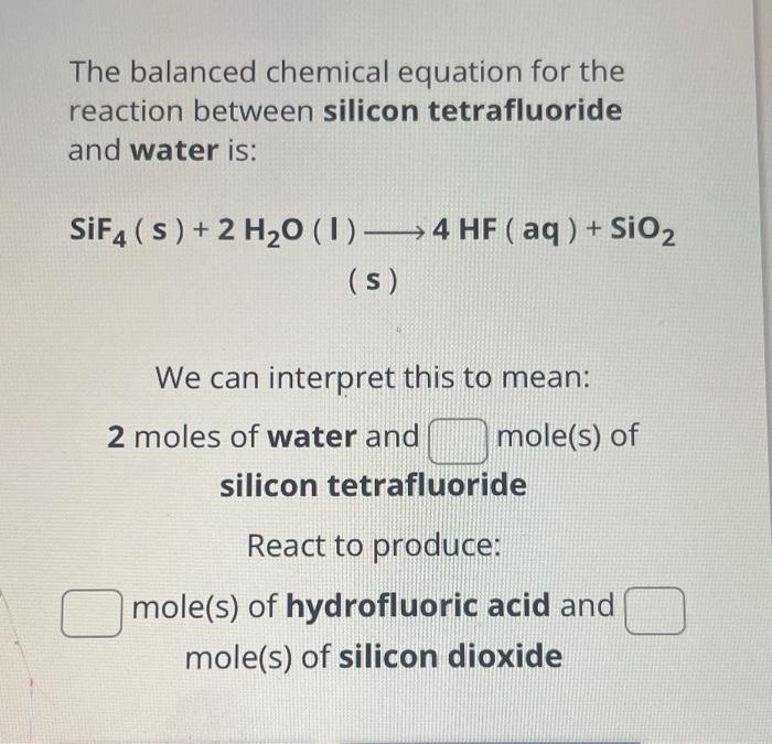 Solved The balanced chemical equation for the reaction | Chegg.com