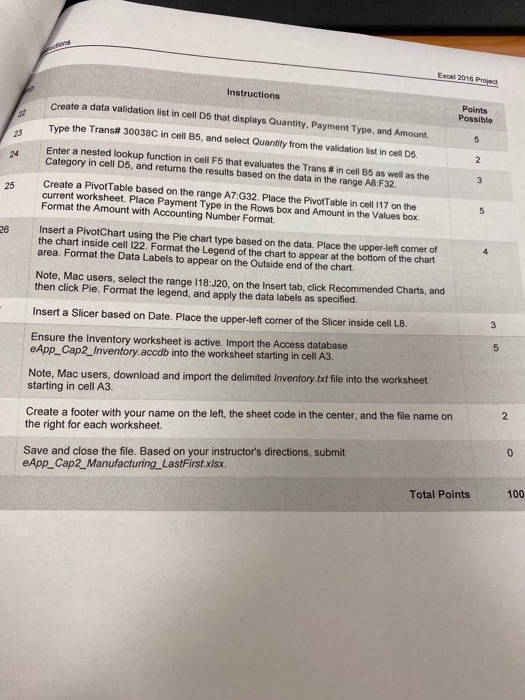 Grader. Instructions Excel 2016 Project | Chegg.com