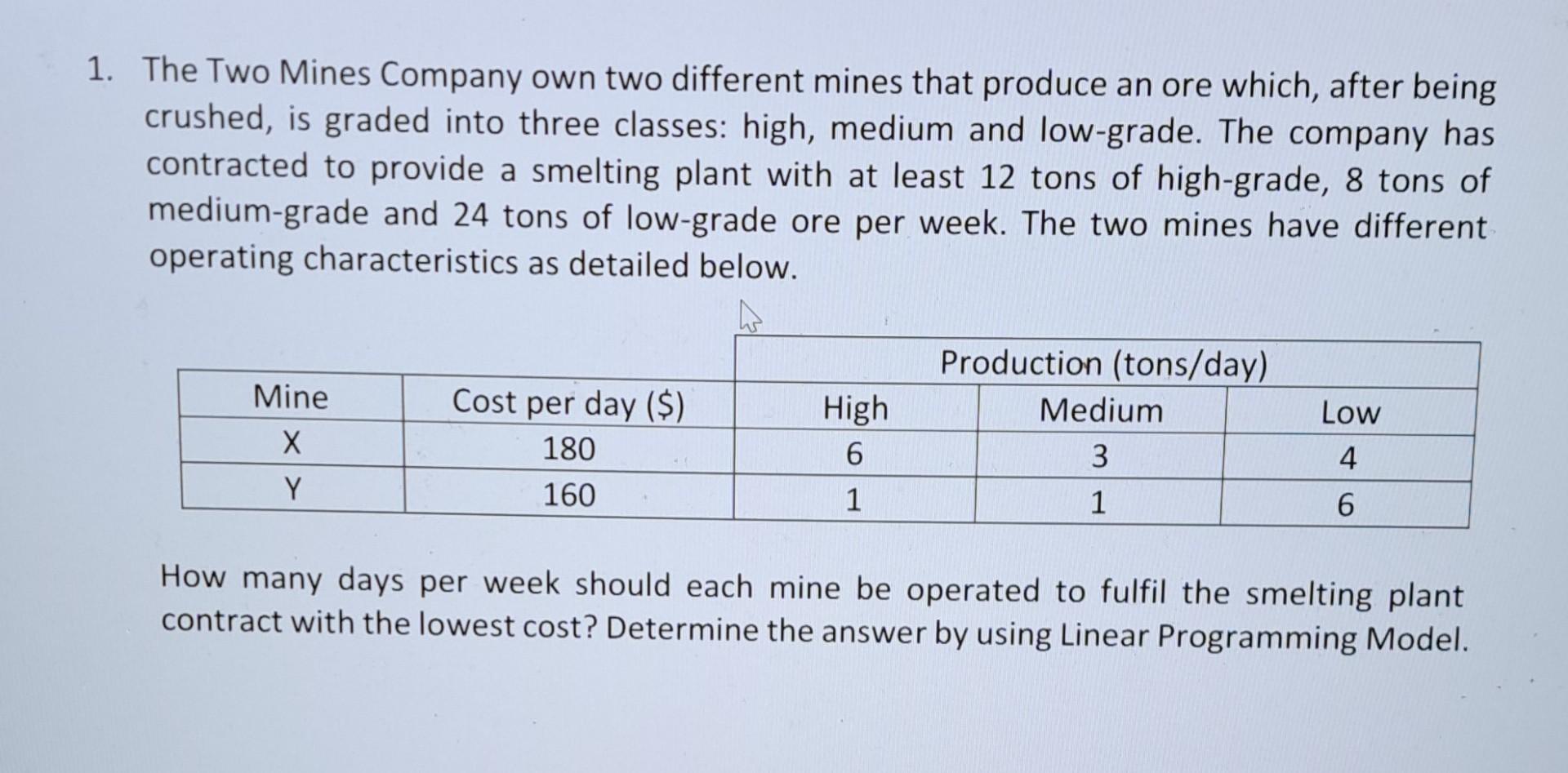 Solved The Two Mines Company own two different mines that | Chegg.com