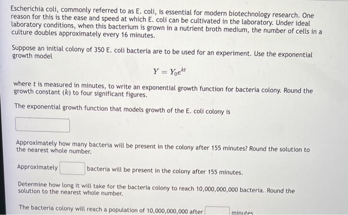 Solved Escherichia coli, commonly referred to as E. coli, is | Chegg.com