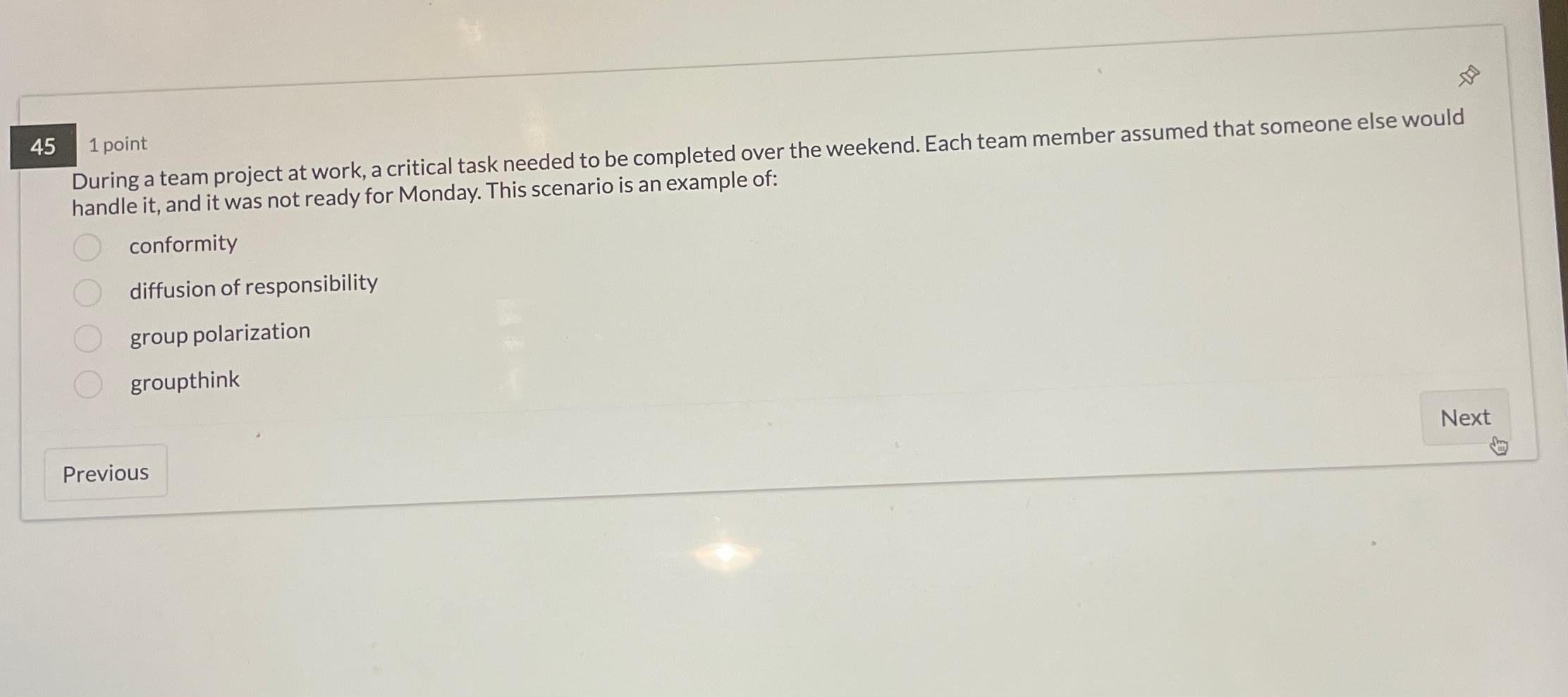 Solved 451 ﻿pointDuring a team project at work, a critical | Chegg.com